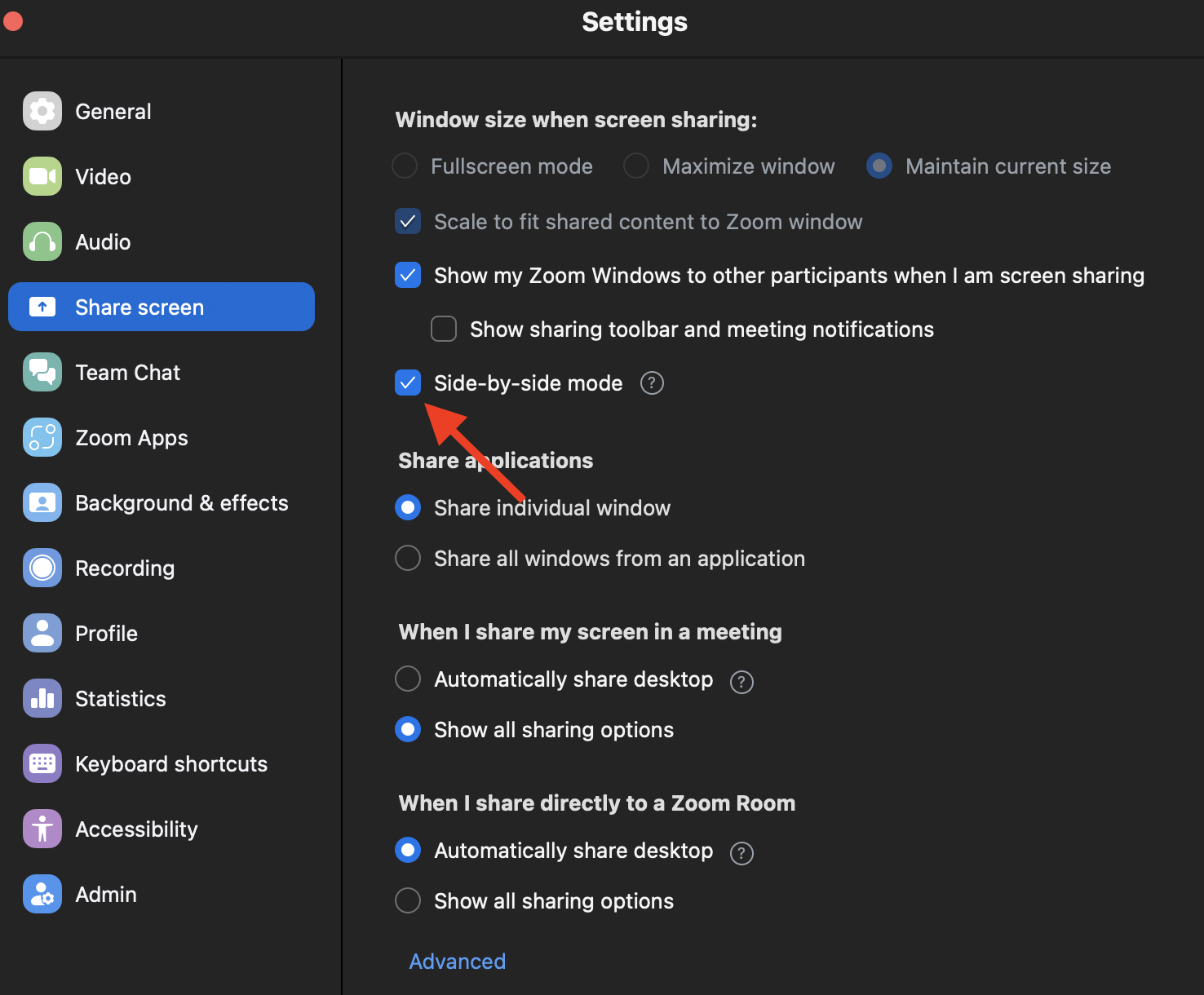 Enabling Side-by-Side Mode in Zoom